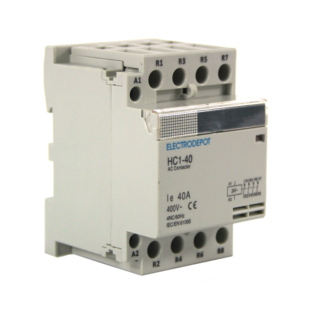 ELECTRODEPOT Contactor 40A 4 Pole 24VAC Coil, Normally Closed IEC 400V